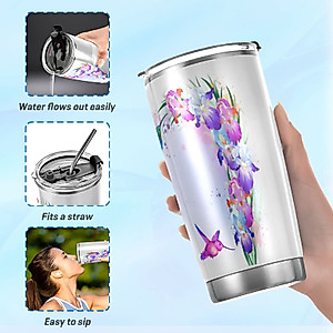 Bright Iris Flowers Hummingbirds Travel Mug Insulated Tumbler with Lid and Straw Spring Floral Beautiful Stainless Steel Vacuum Double Walled Drinking Cup Keeps Drinks Cold&Hot Water Bottle for Trave