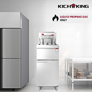 KICHKING Natural Gas Floor Fryer, 3 Tube Commercial Deep Fryer with 2 Baskets, 40 lbs Capacity, 90000 BTU, Restaurant Stainless Steel Gas Upright Fryer, Deep Floor Fryer Consistent Temp 200-400°F