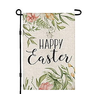 CROWNED BEAUTY Happy Easter Garden Flag Floral 12×18 Inch Double Sided Outside Vertical Holiday Yard Decor