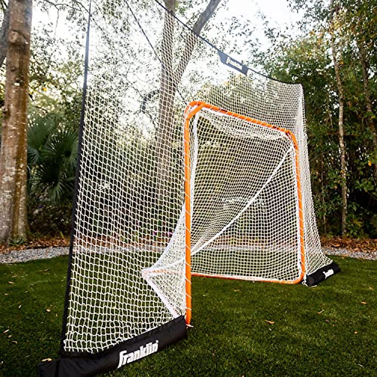 Franklin Sports Lacrosse Backstop Net - Lax Goal Extra Large Durable Net for Shooting Training + Practice - - 12' x 9', Black/Orange