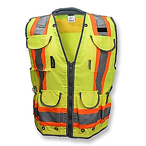 Radians SV55 Class 2 Heavy Woven Two Tone Engineer Vest with Padded Neck to Support Extra Weight in Cargo Pockets, Green, X-Large