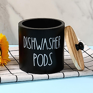 Dishwasher Pod Holder with Lid Stylish Dishwasher Tablet Container Wide Opening Dishwasher Pod Storage Round Shape Dishwasher Pod Canister Dishwasher Pod Organizer for Home Kitchens (Black)