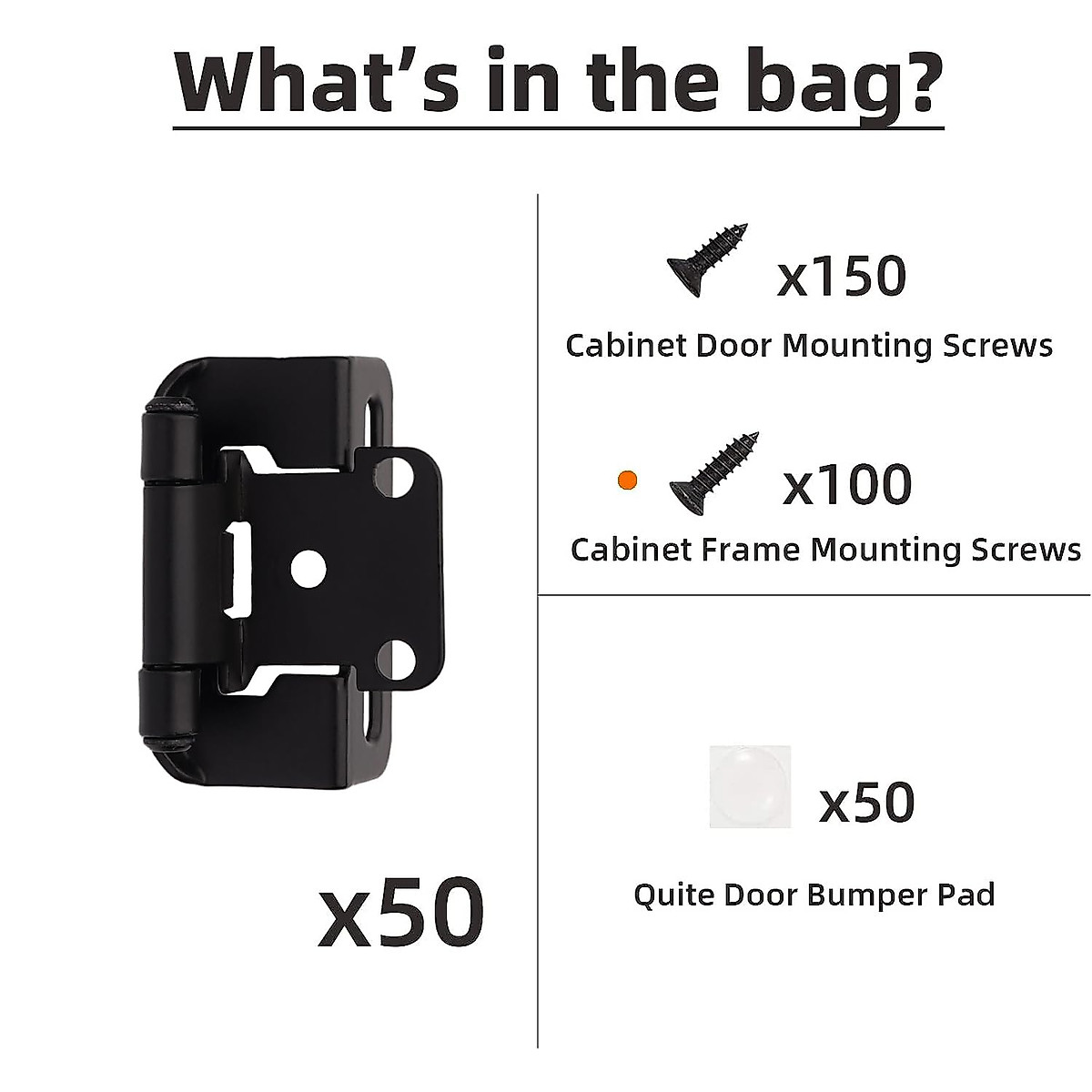 Decobasics 1/2" Overlay Semi Partial Wrap Around Kitchen Cabinet Hinges (25 Pair -50 Pack) - Self Closing Matte Black Cabinet Hinges for Kitchen Cabinets w/Cupboard Silicon Bumpers & Upgraded Screws