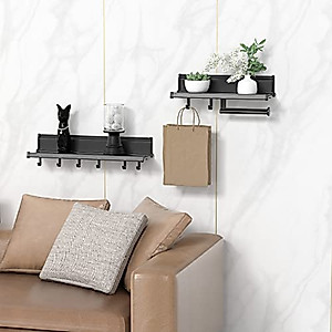 WGONEEDESS Floating Shelves Wall Mounted,2 pcs 16.5 Inch Rustic Aluminum Bathroom Shelves,Black Towel Rack for Bedroom, Living Room, Kitchen, Office(2 Pcs)