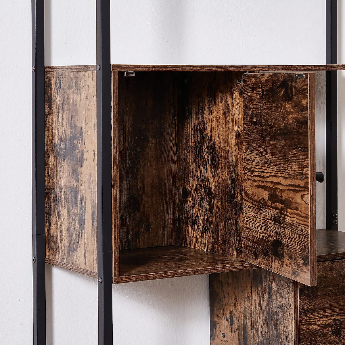 VECELO Bookcase with Doors/Drawers, Industrial 4-Tier Bookshelf Display Shelf Storage Cabinet for Books, Photos, Decorations, in Living Room,Bedroom, Home Office, Rustic Brown