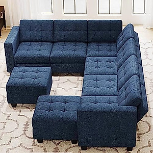 Belffin Modular Sectional Sofa Set with Ottomans Oversized U Shaped Sofa Set with Storage Seat Modular Sofa Couch with Reversible Chaises Modern Fabric Blue
