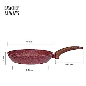 Easy chef always 10 Inch Nonstick Frying Pan Skillet, Non Stick Granite Coating Egg Pan Fry Pan Omelet Pan Saute Pan, Healthy Stone Cookware Chef’s Pan, PFOA Free, Induction Compatible, Red
