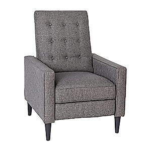 Flash Furniture Ezra Pushback Recliner - Mid-Century Modern Gray Fabric Upholstery - Button Tufted Back - Residential & Commercial Use Grey