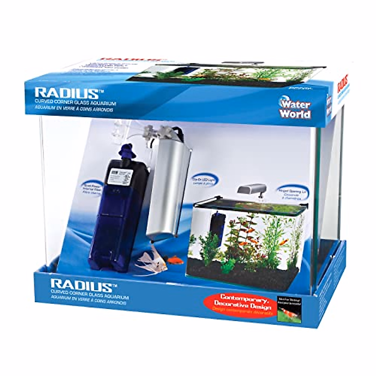 PENN-PLAX Water-World Radius Desktop Nano Aquarium Kit – Includes LED Light, Internal Filter, and Mat – Perfect for Shrimp and Small Fish – 5 Gallon Tank