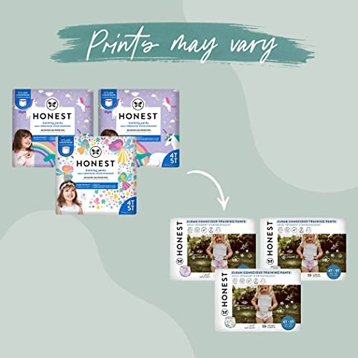 The Honest Company Clean Conscious Training Pants | Plant-Based, Sustainable Diapers | Magical Moments + Butterfly Kisses | Size 4T/5T (38+ lbs), 57 Count