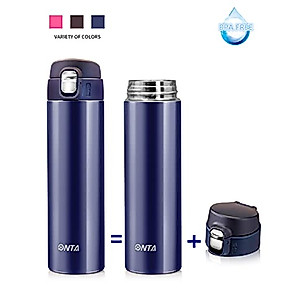 ONTA Insulated Vacuum Sports Water Bottle, 17OZ/500ML Keeps Cold 20H, Hot 12H Stainless Steel Water Bottle and Leakproof Thermos Coffee Travel Mug
