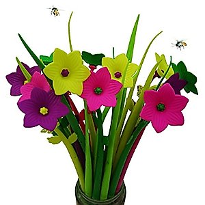 BUOP 24-Count [12+12] Bouquet of Daffodil Assorted Color Flower Pen; Novelty Design Flower Arrangement Style Extra Fine Gel Pens of Grass and Daffodil