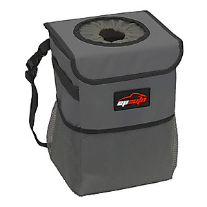 EPAuto Waterproof Car Trash Can with Lid and Storage Pockets, Dark Grey
