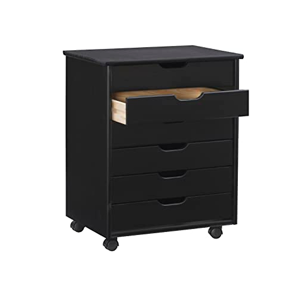 Linon Rolling Storage Corinne Cart, Six Wide Drawers, Black Wide