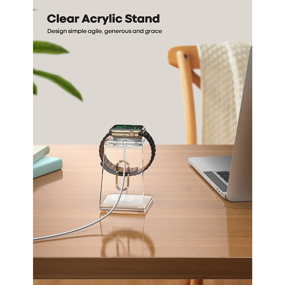 Acrylic Watch Stand for Apple Watch Charger - Lamicall Desk Watch Charging Dock, Transparent Clear iWatch Charger Holder Nightstand, Fit for All Apple Watch, Series SE, Ultra, 10/9/8/7/6/5/4/3/2/1