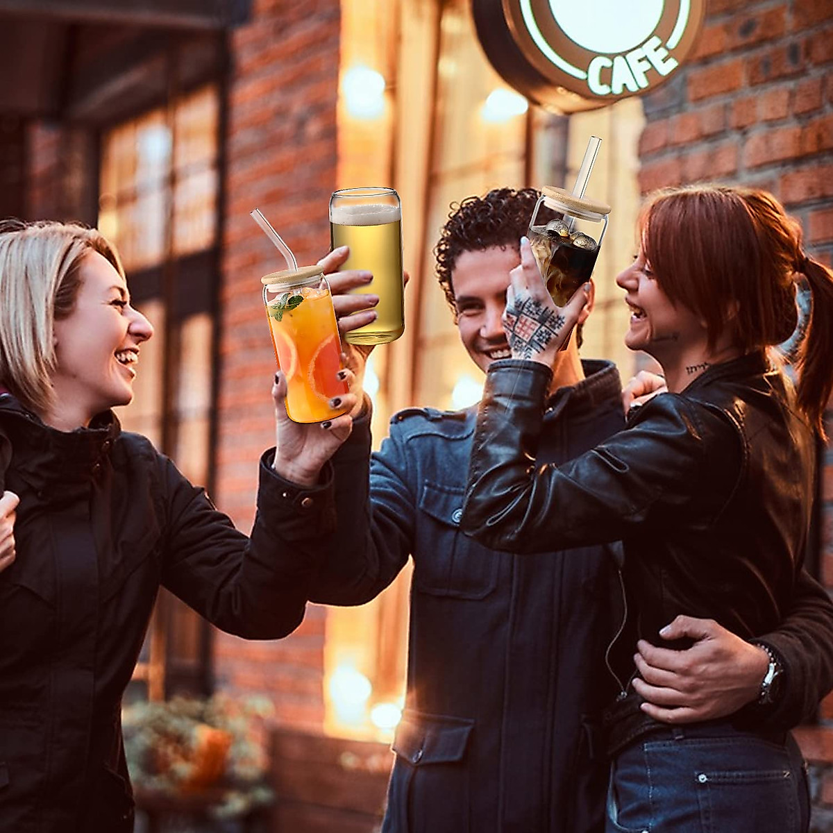 Porkus Glass Cups with Lids and Straws 4pcs Set, 20oz Glass Cups, Glass Coffee Cups, Iced Coffee Cup, Cute Tumbler Cup