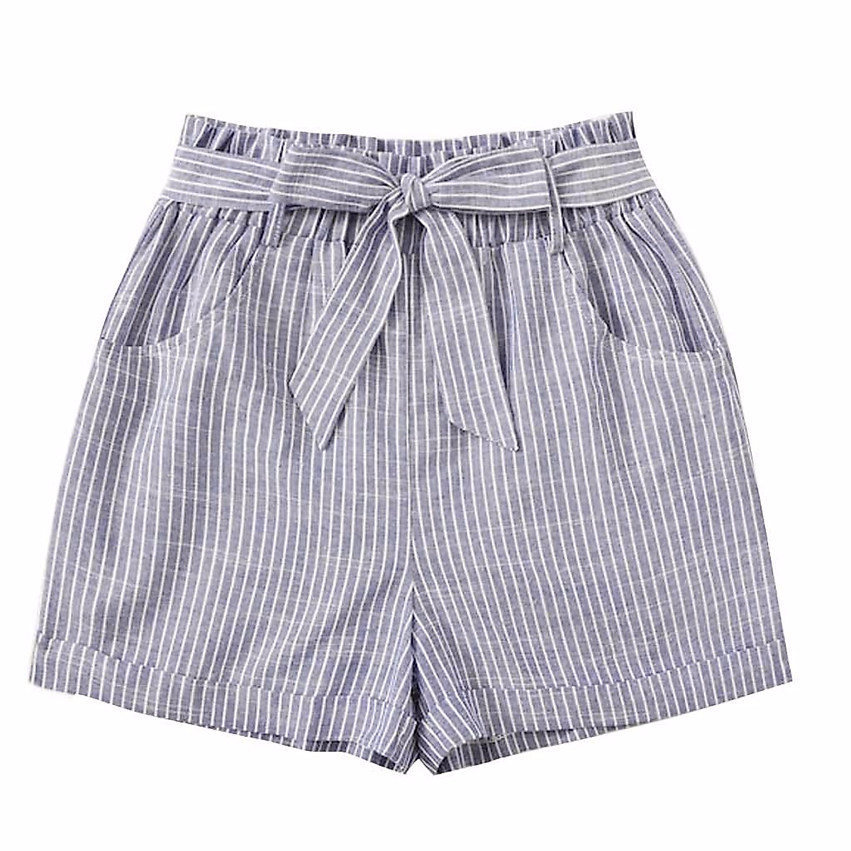 Shakumy Women Casual Elastic Waist Striped Bowknot Shorts Loose Stretch Summer Beach Shorts with Pockets Workout Hot Pants