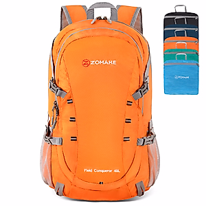 ZOMAKE Packable Hiking Backpack Water Resistant,40L Lightweight Daypack Foldable Backpack for Travel (Orange)