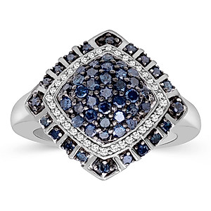 JEWELEXCESS Sterling Silver Blue & White 1 Carat Diamond Ring for Women| Dual-Colored Ring Band with Round Diamonds