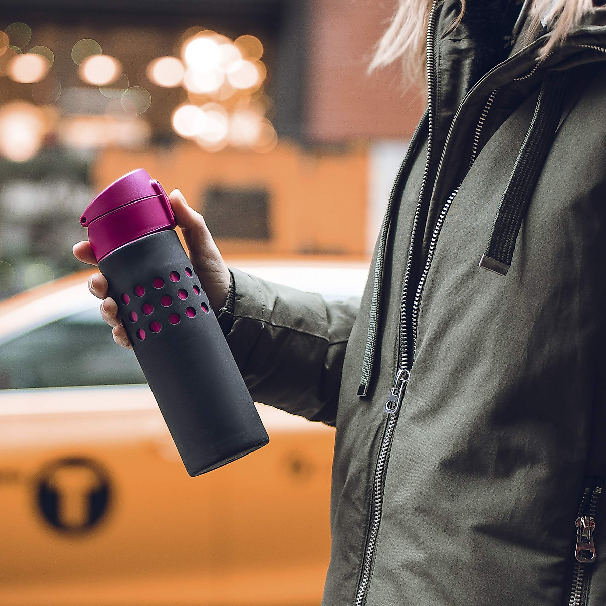 FLASKGEAR Protect & Go Silicone Sleeve Cover compatible with Zojirushi Brand Insulated Vacuum Thermos Water Bottle (BLACK, 16 oz / .48 litre)