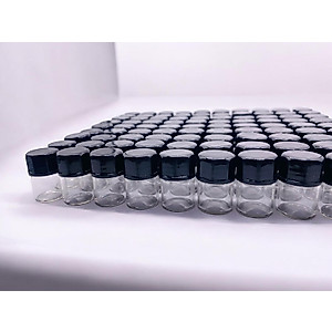 [144 Pack] 1.5 ml Glass Vials, High Grade Borosilicate Glass Empty Vials with Caps, Small Liquid Sample Clear Vial, Black Closed Top Screw Caps with PE Liner (0.4 Dram)