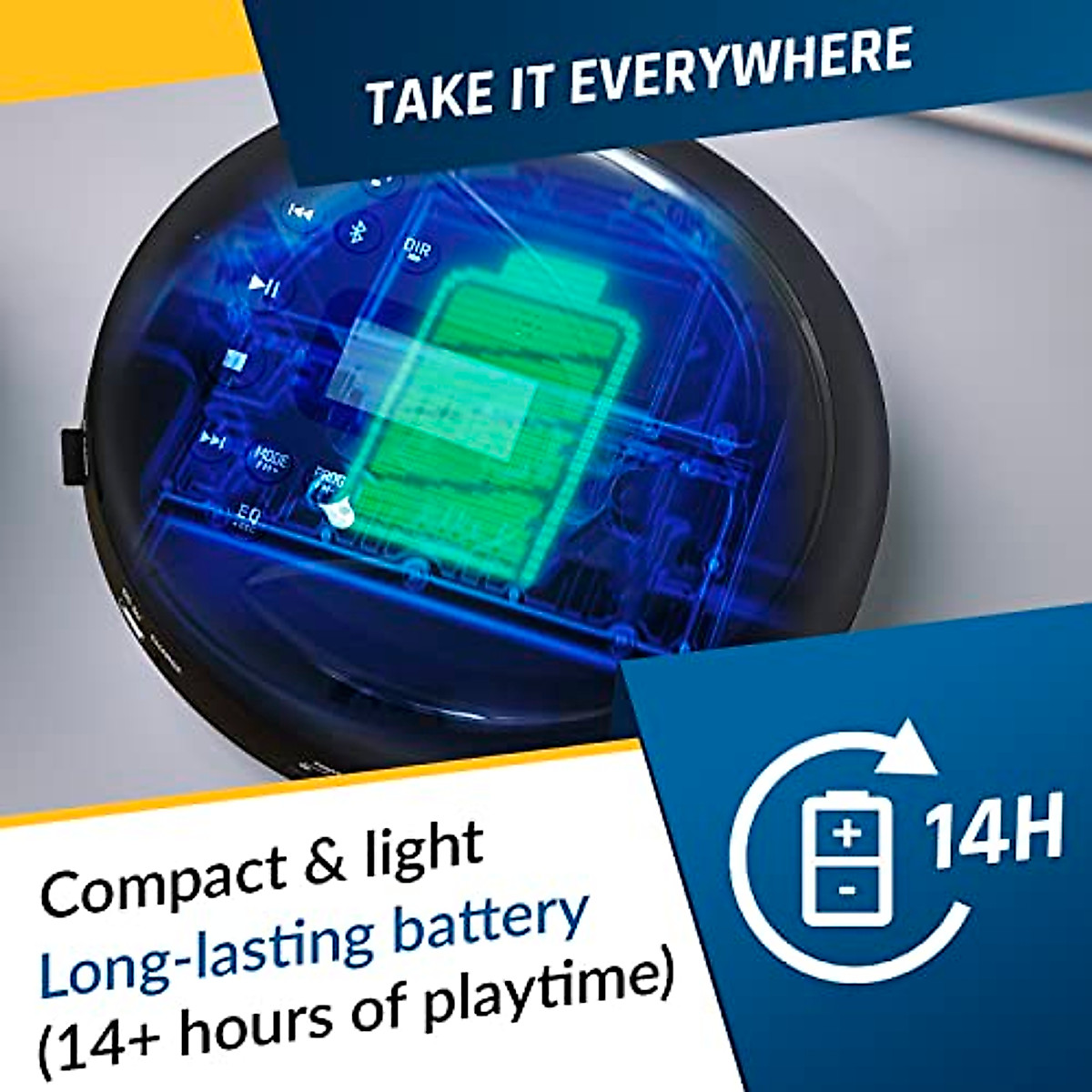 KLIM Discover + Portable CD Player Walkman with Long-Lasting Battery + New 2024 + with Headphones + Radio FM + Compatible MP3 CD Player Portable + SD Card, FM Transmitter, Bluetooth + Ideal for Cars