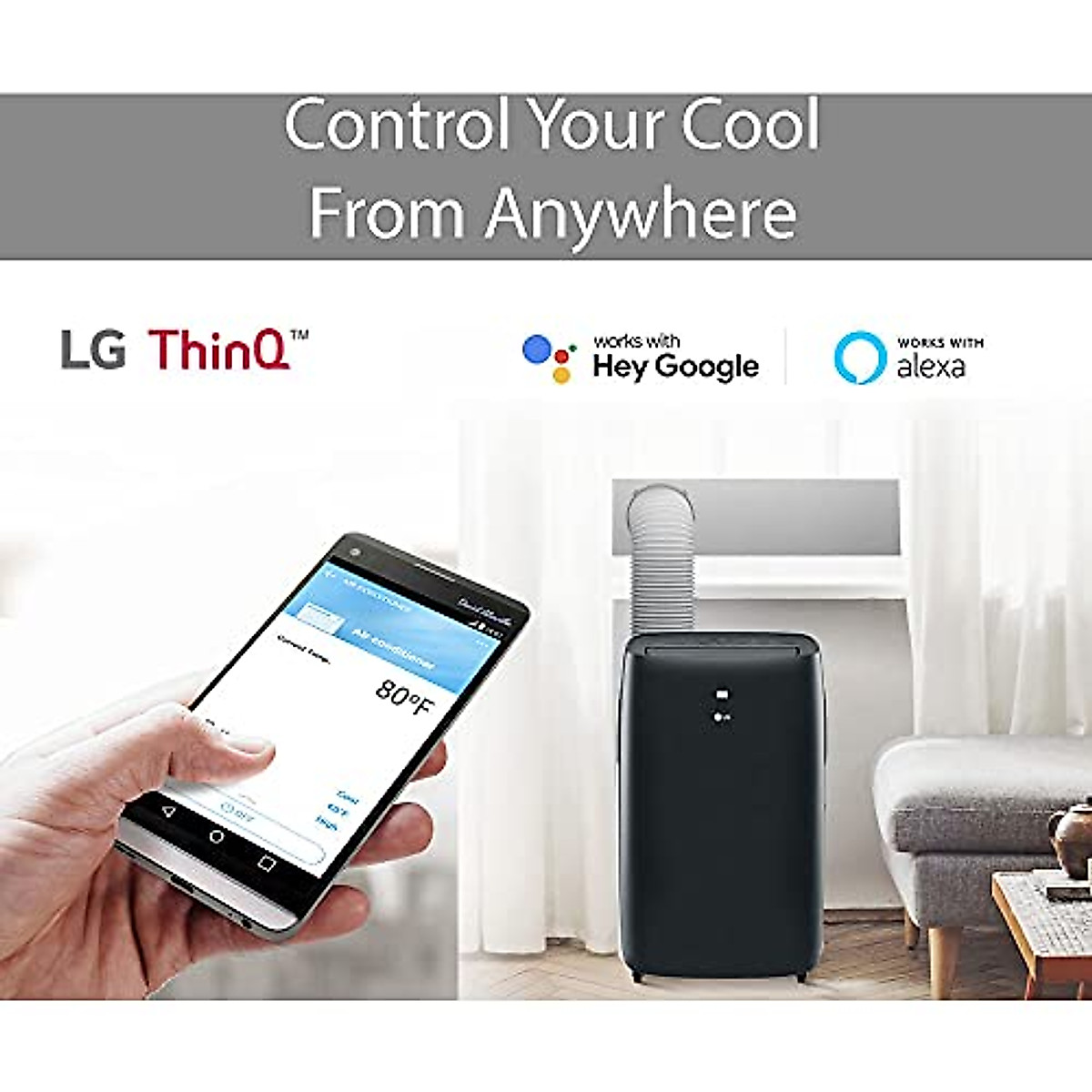 LG 8,000 BTU (DOE) Smart Portable Air Conditioner, Cools 350 Sq.Ft. (10' x 35' Room Size), Smartphone & Voice Control Works ThinQ, Amazon Alexa and Hey Google, 115V