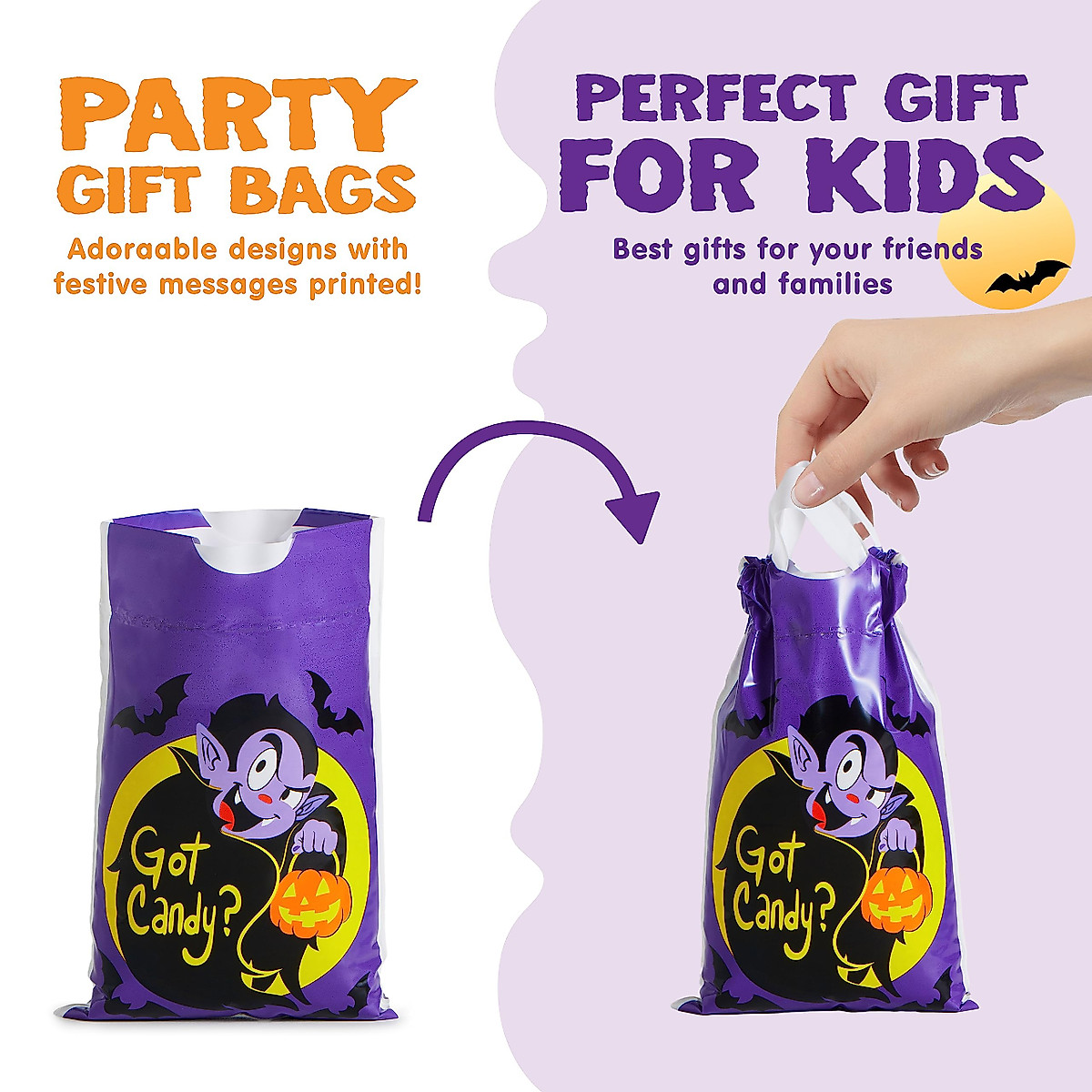 JOYIN 60 Pcs Halloween Drawstring Treat Bags, Goodie Candy Trick or Treat Bags Bulk, 6 Design Goody Bags for Trick or Treating, Small Plastic Snack Gifts Bags for Kids Halloween Party Favors Supplies