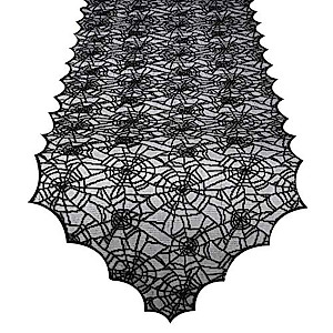 ibohr Halloween Table Runner with Spider Web Lace Festival Table Runner Halloween Table Decoration for Parties & Gatherings, 100% Polyester, 18 X 72 Inch