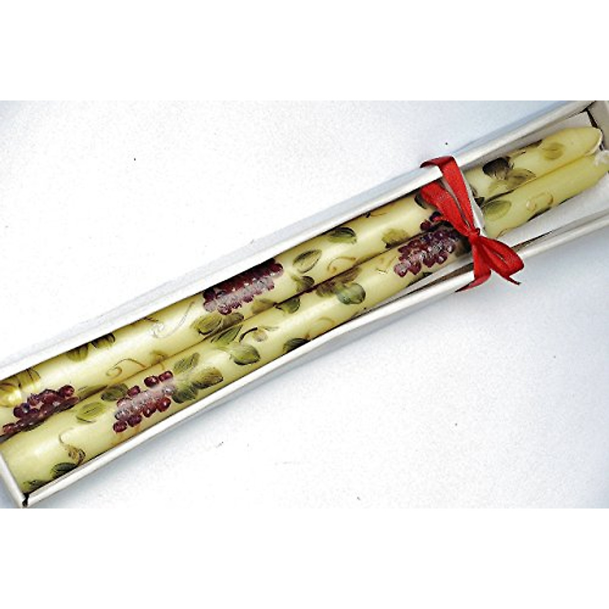 Hand Painted Decorative Taper Candle Set with Grape Clusters and Vines Tuscan Grapevine Decor