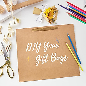 Ohuimrt 12 Pack 12" Large Gift Bags with Tissue Paper, Brown Kraft Paper Gift Bags with Ribbon Handles for Holiday Shopping Retail Merchandise Business, 12.5 x 4.5 x 11 Inches