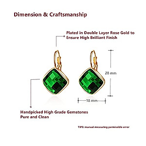 VONSSY Crystal Drop Dangle Earrings | Created Gemstones Leverback Hoop Earrings | Platinum/Rose Gold Hanging Zircon Hypoallergenic Earrings | Jewelry Gift for Women Mother Wife Daughter (Green)