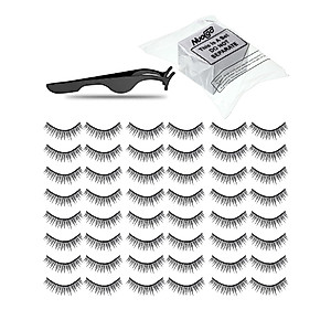 Nuogo 24 Pairs Reusable Self Adhesive Eyelashes No Glue Needed False Eyelashes Natural Look Easy to Apply Eye Lashes with Fake Eyelash Extension Applicator Tool (Natural Style,10 x 7 x 7 mm)