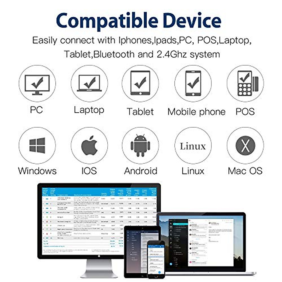 Sumicor 2D Bluetooth Barcode Scanner with Stand, 3 in 1 Compatible with Bluetooth & 2.4GHz Wireless & Wired Connection, USB Image Cordless QR Code Scanner for Smart Phone Tablet PC