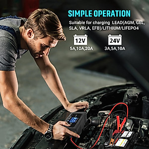 20-Amp Smart Battery Charger,12V/20A and 24V/10A.Lithium,Lifepo4,Lead-Acid(AGM/Gel/SLA..) Car Battery Charger,Trickle Charger, Maintainer/Pulse Repair Charger,for Car ,Boat,Motorcycle, Lawn Mower