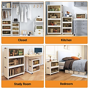 eShelf Storage Bins with Lids, 40QT Folding Storage Box, 4 Pack Collapsible Storage Bins with Wheels and Doors, White Closet Organizers and Storage, Storage Containers for Home, Closet