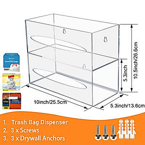 SEANADO Trash Bag Dispenser Holder, 2 Compartment Wall Mount Acrylic Kitchen Double Side Loaded Organizer Storage Box Holder for Garbage Bag Grocery Bag Plastic Bag(10 x 4.7X 8inches)