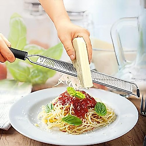 Sunivaca Lemon Zester Tool, Zester Grater with Handle, Citrus Zester, Parmesan Cheese Grater Handheld - Sharp Premium Stainless Steel Fine Blade Extra Long Size with HPPE Resistant Cut Glove