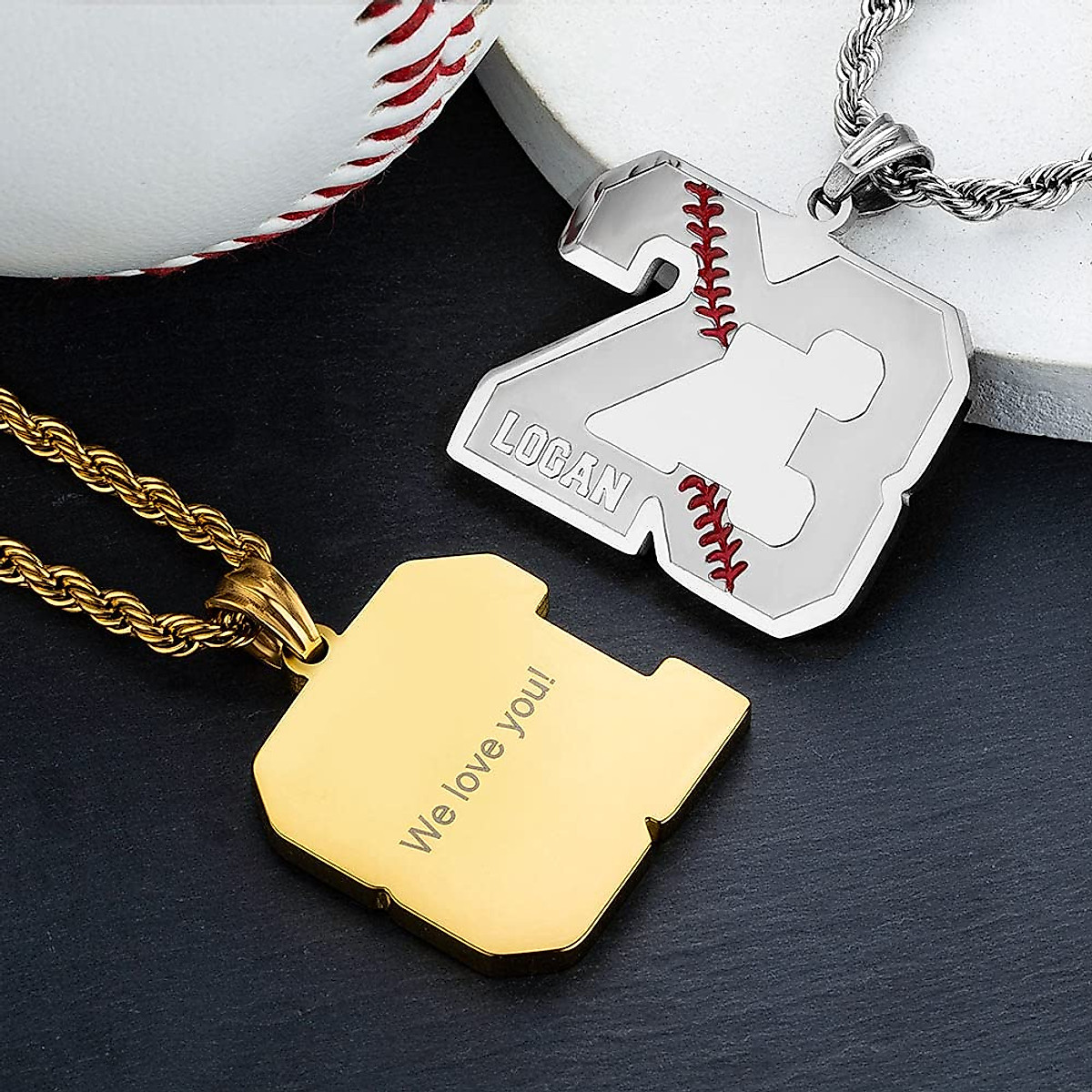 Personalized Sports Number Necklace With Name - Baseball Softball Number With Name Pendant - Lucky Number Sports Charm Gift
