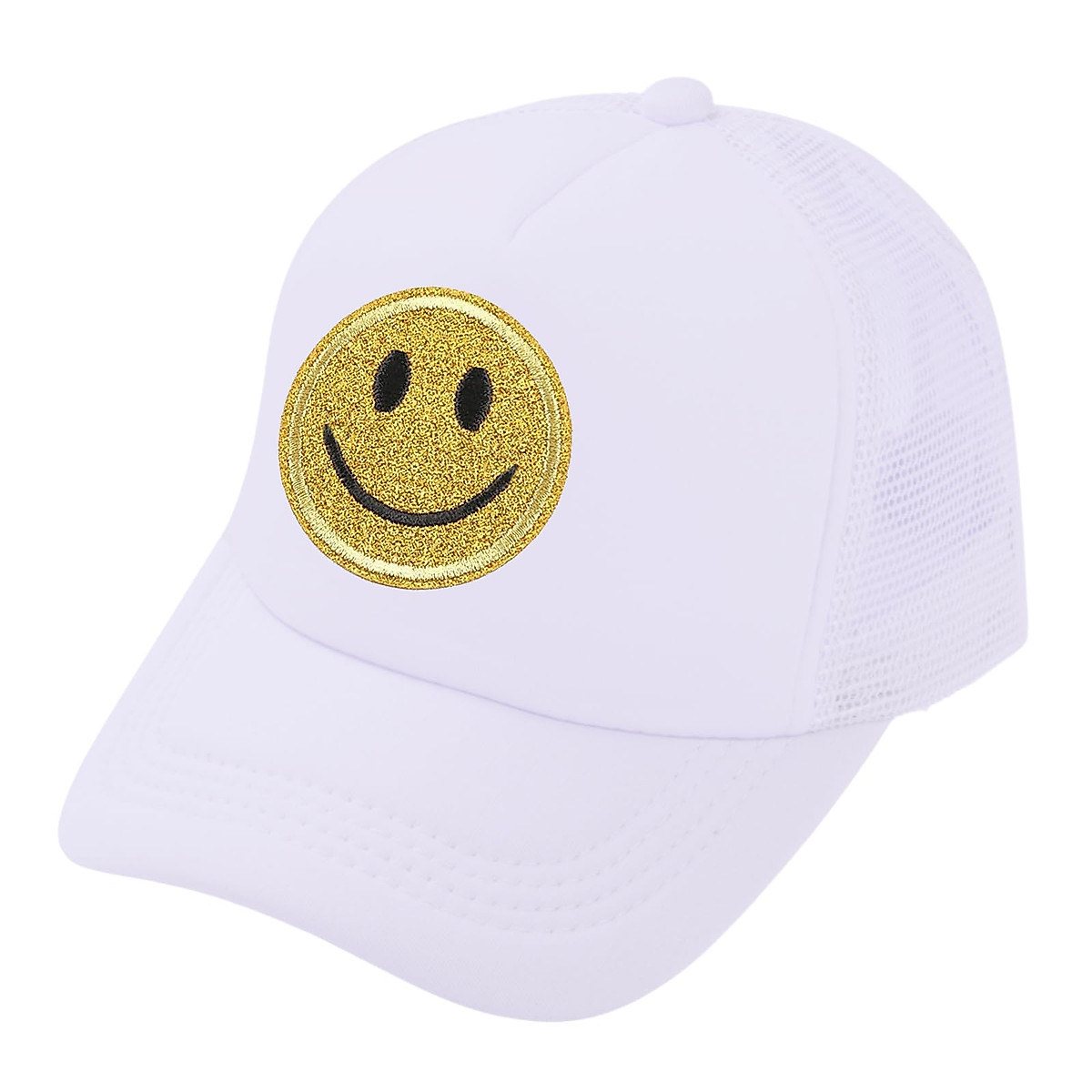 lycycse Smile Face Hat Womens Mesh Neon Trucker Hats with Sequins Smile Patch Preppy Hat Retro Baseball Cap