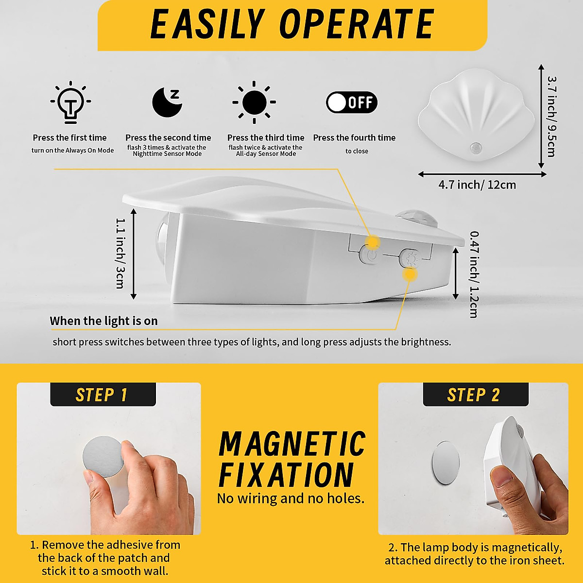 WHTAOMILI Motion Sensor Night Light, Battery Operated Wireless Wall Sconces, Magnetic LED Wall Light, Wall Mounted Lamps with 3 Color Temperatures&Dimmable for Bedroom Hallway Stairway-2 Pack (White)