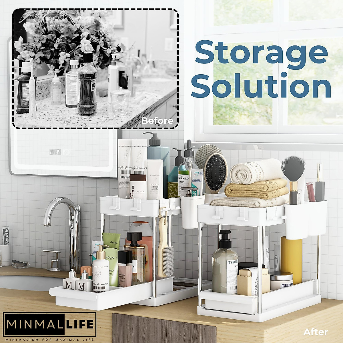 Minmallife 2 Tier Under Sink Organizer - Set of 1 Under the Sink Organizer/Under Kitchen Sink Organizer - Applicable as Medicine Cabinet Organizer, Kitchen Cabinet Organizer, Bathroom Sink Organizer