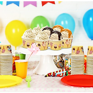 Gift Boutique 48 Count Ice Cream Treat Snack Cups 10 Oz. Disposable Paper Cup Dessert Ices Bowls Ice Cream Truck with Cones and Pops Design For Frozen Treats Cupcakes Party Favor Supplies Decorations