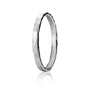 Hoops & Loops 925 Sterling Silver 3.5mm Wide Hammered Stackable Wedding Band Ring for Women Men Teen Girls, Size 9