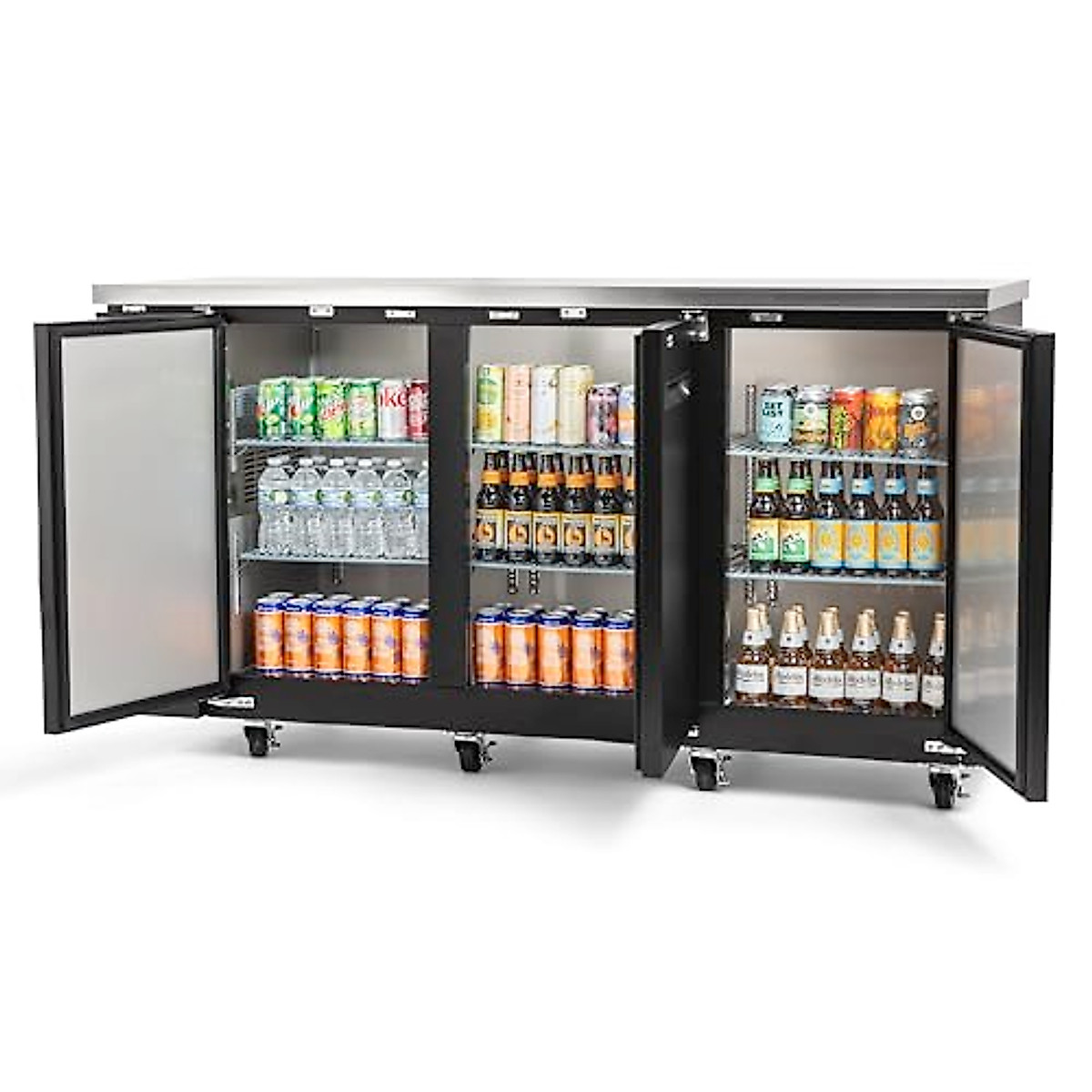 PEAKCOLD 3 Door Commercial Back Bar Cooler - Beer Fridge - Under Counter Refrigerator; 72" W