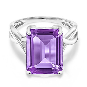 Gem Stone King 10K White Gold Gemstone Birthstone Engagement Ring | Emerald Cut 14X10MM | Wedding Engagement Anniversary Promise Ring For Women | Available In Size 5-9