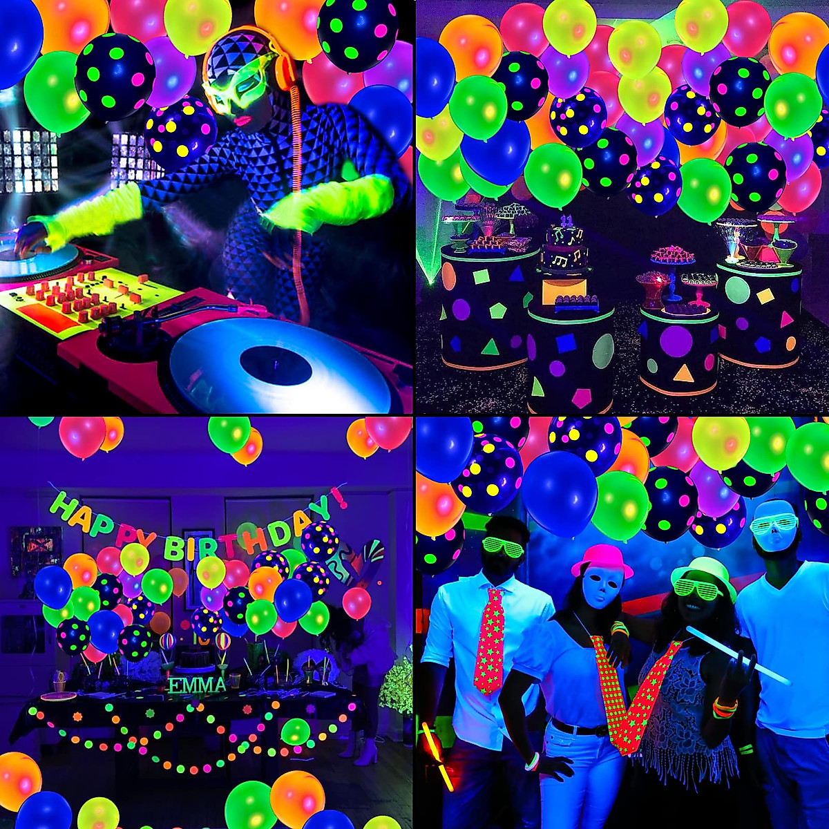 90 Pieces Neon Balloons, 12” UV Polka Dot Blacklight Balloons Glow in the Dark Luminous Helium Latex Balloon for Birthday, Wedding, Neon Party, Glow Party Decorations Supplies