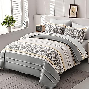 Grey Comforter Set King，7 Pieces Bed in a Bag Paisley Comforter for All Season Soft Microfiber Boho Bedding Set-1 Comforter, 1 Flat Sheet, 1 Fitted Sheet, 2 Pillow Shams,2 Pillowcases