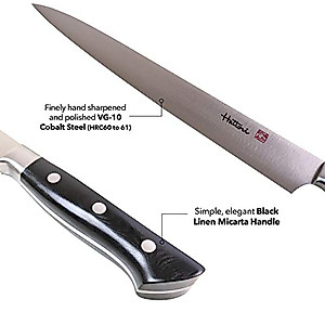 JCK ORIGINAL Hattori Japanese Chef’s Knife, FH-14L Professional Sujihiki Knife, VG-10 Cobalt Steel Pro Kitchen Knife with Ergonomic Black Linen Micarta Handle, 11.8 inch