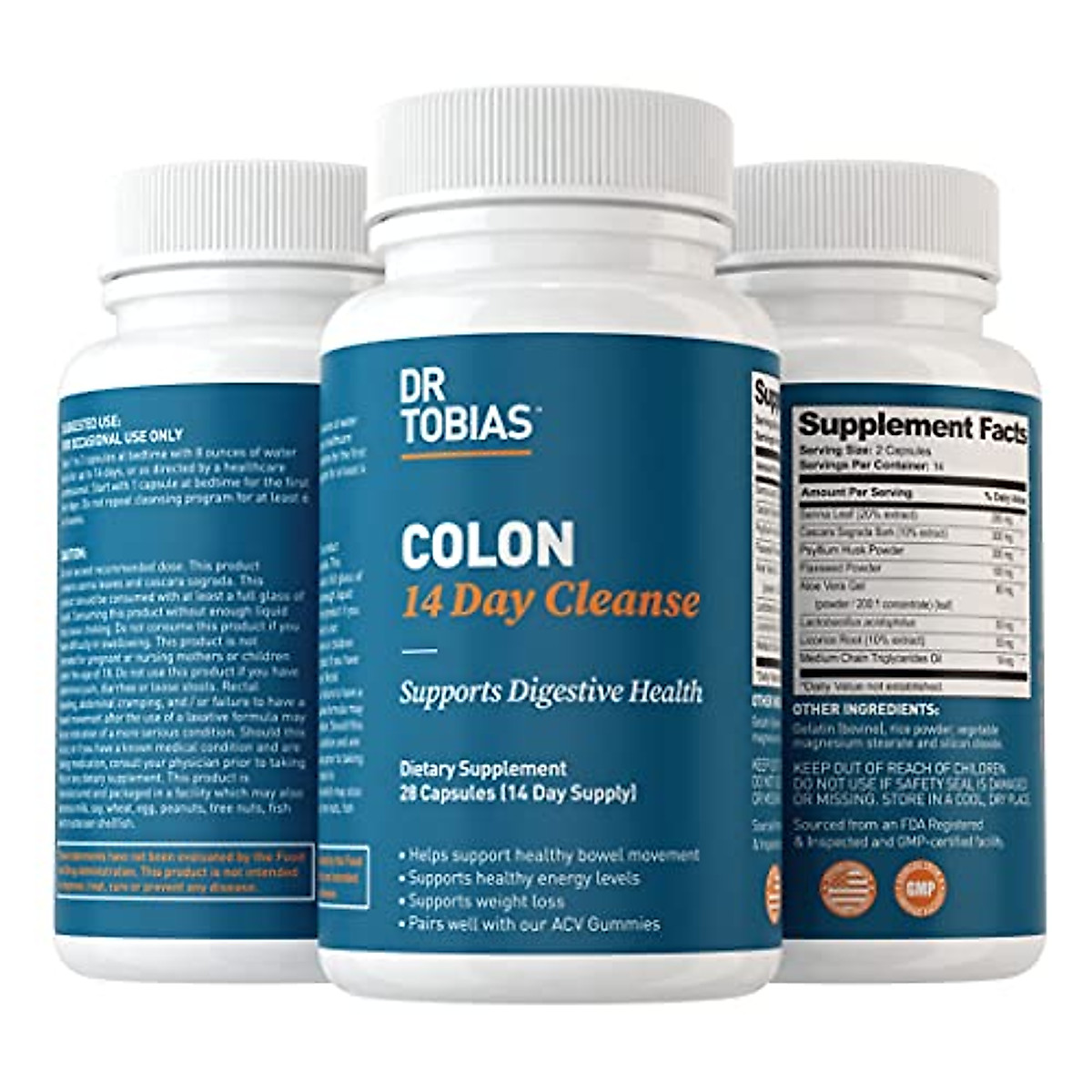 Dr. Tobias Colon 14 Day Cleanse, Supports Healthy Bowel Movements, Colon Cleanse Detox, Advanced Cleansing Formula with Fiber, Herbs & Probiotics, Non-GMO, 28 Capsules (1-2 Daily)